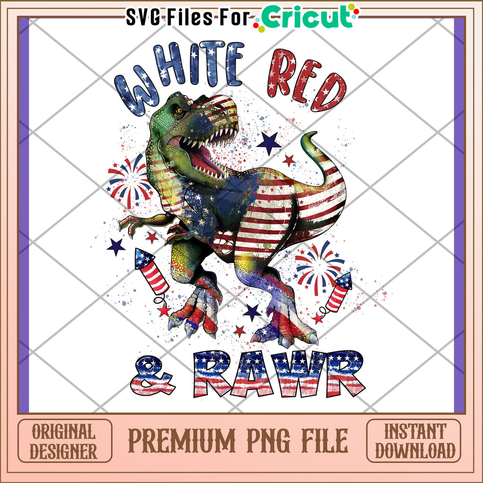 Patriotic T Rex PNG Design White Red Rawr – svg files for cricut