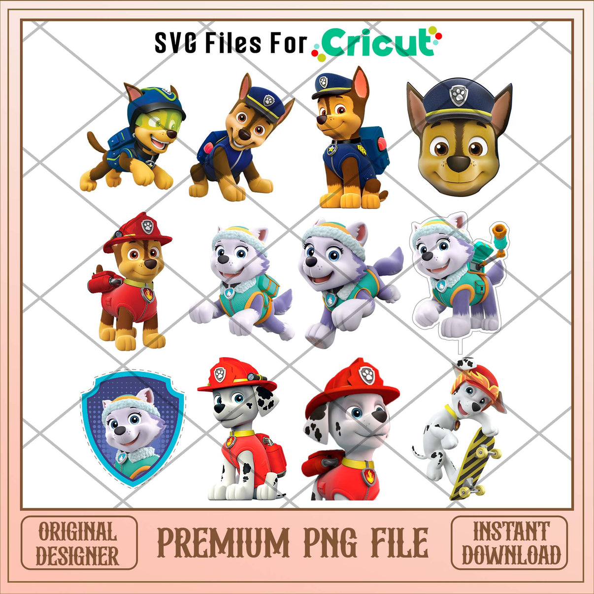 Paw patrol cute characters png bundle – svg files for cricut