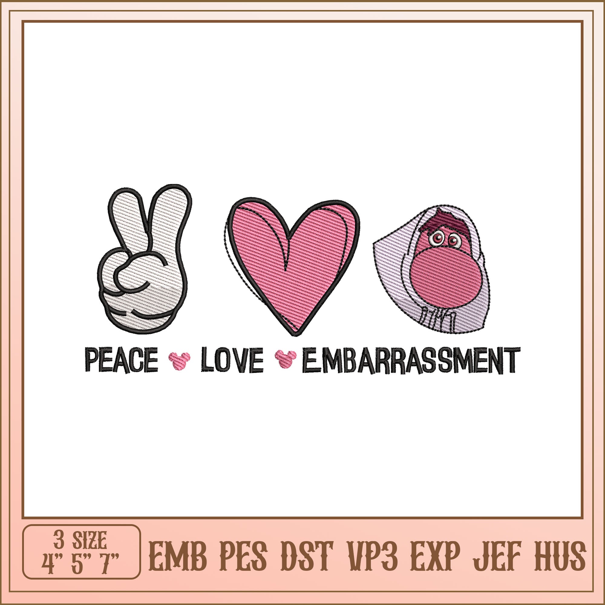 Peace Love Embarrassment Embroidery Design – svg files for cricut