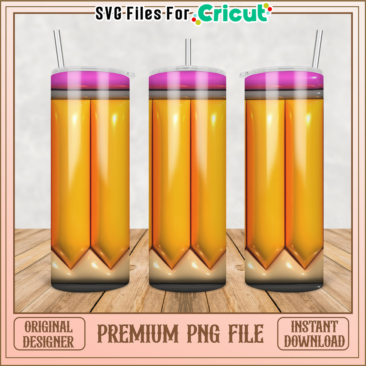 Pencil Tumbler PNG Sublimation Design – svg files for cricut
