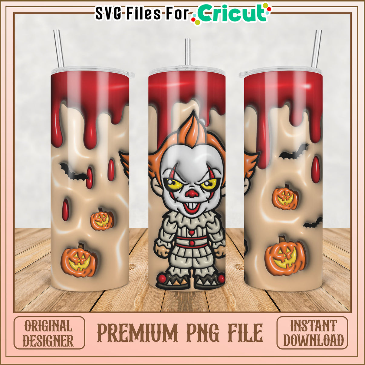 Pennywise Tumbler PNG Sublimation Design – svg files for cricut