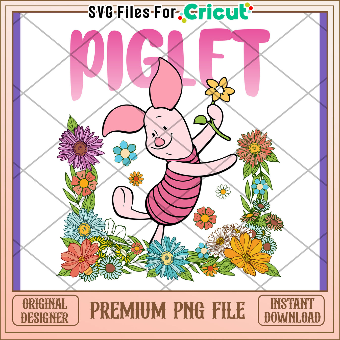 Piglet PNG Floral Design Download – svg files for cricut