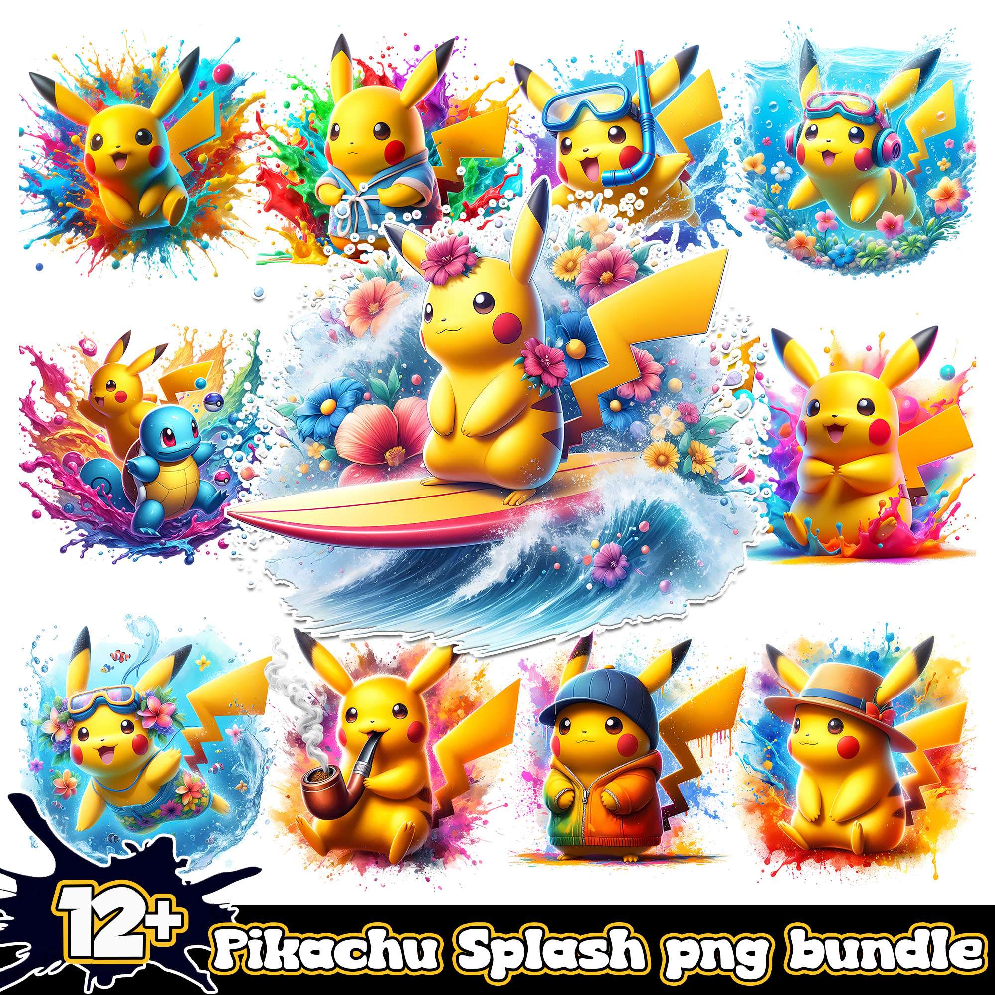 Pokemon pikachu watercolor design bundle png, pokemon pikachu png – svg ...