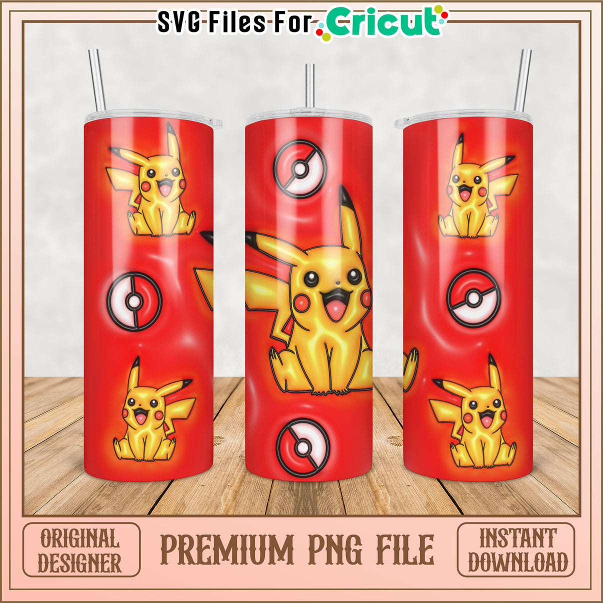 Pikachu Tumbler PNG Sublimation Design – svg files for cricut