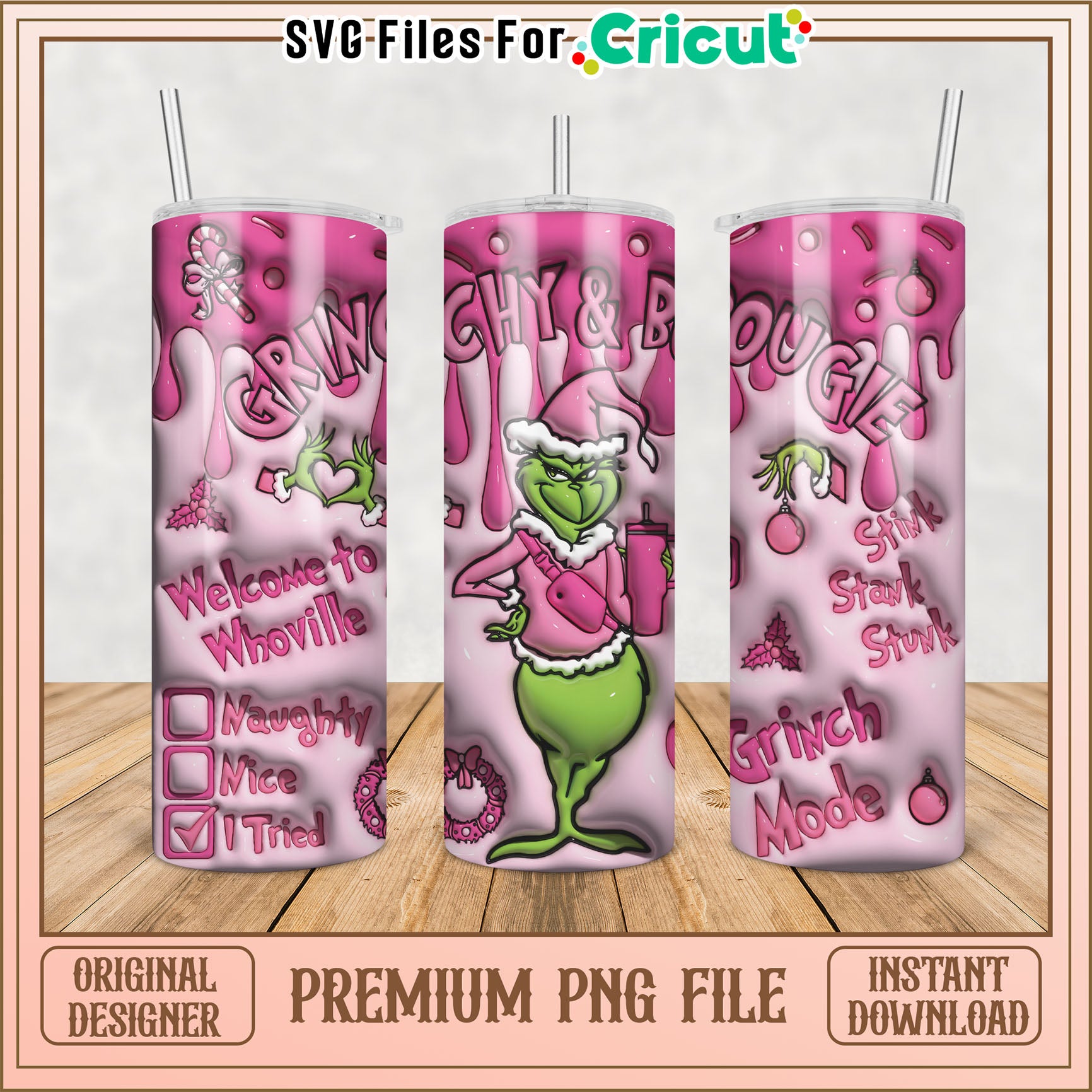 Pink Grinch Sublimation PNG 20oz Tumbler – svg files for cricut