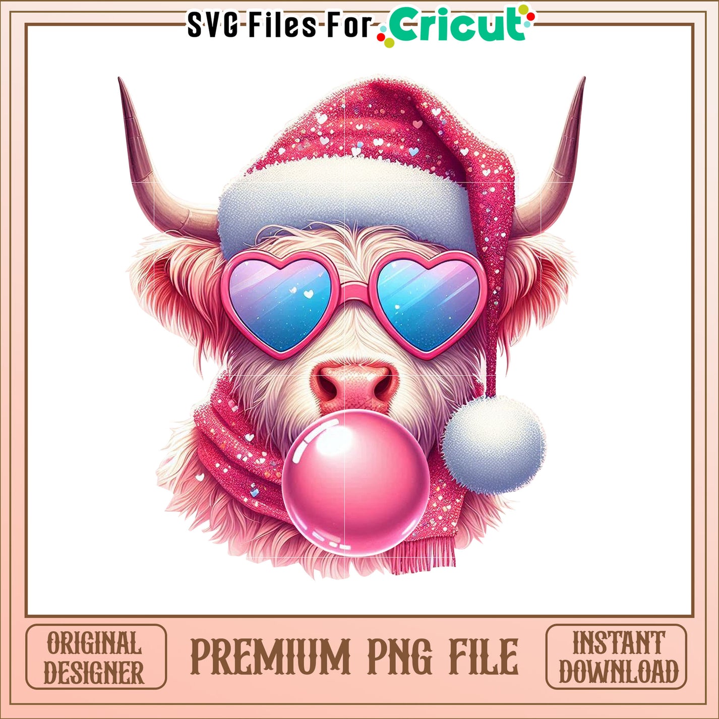Pink Highland Cow Christmas PNG – svg files for cricut