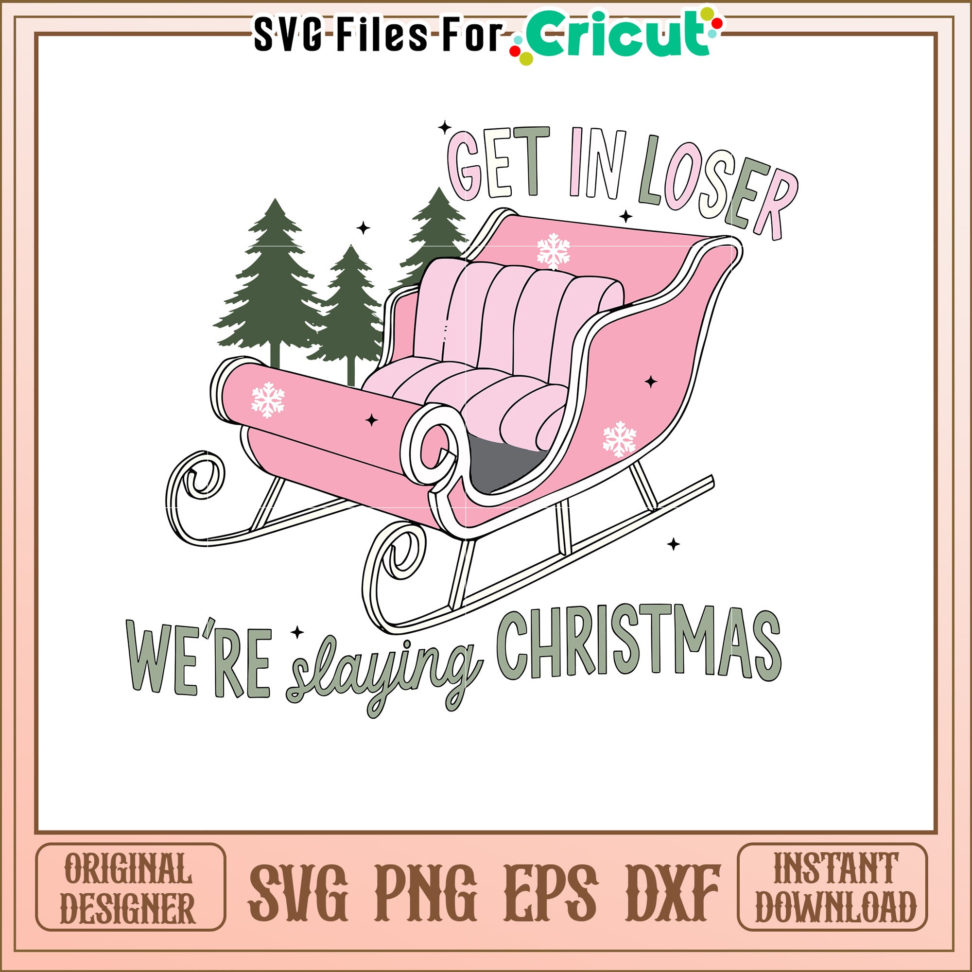 Pink Sleigh Christmas SVG – svg files for cricut