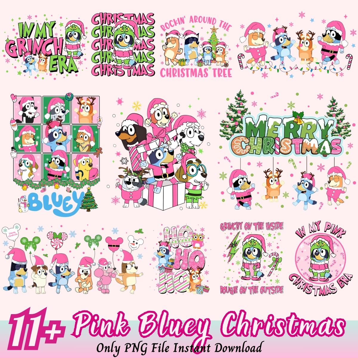 Pink Bluey Christmas Bundle PNG, Merry Pink Christmas bundle – svg ...
