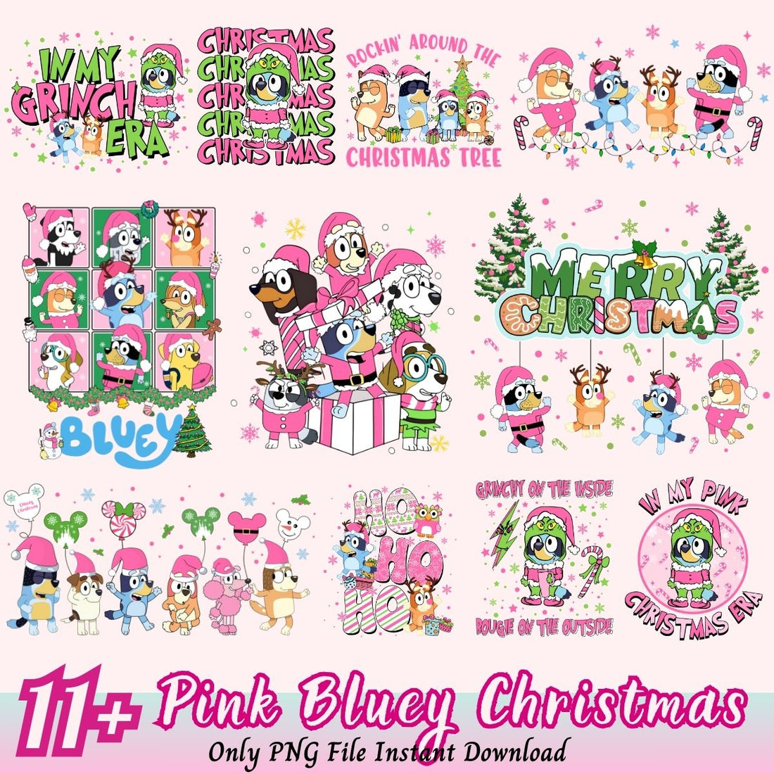 Pink Bluey Christmas Bundle PNG, Merry Pink Christmas bundle – svg ...