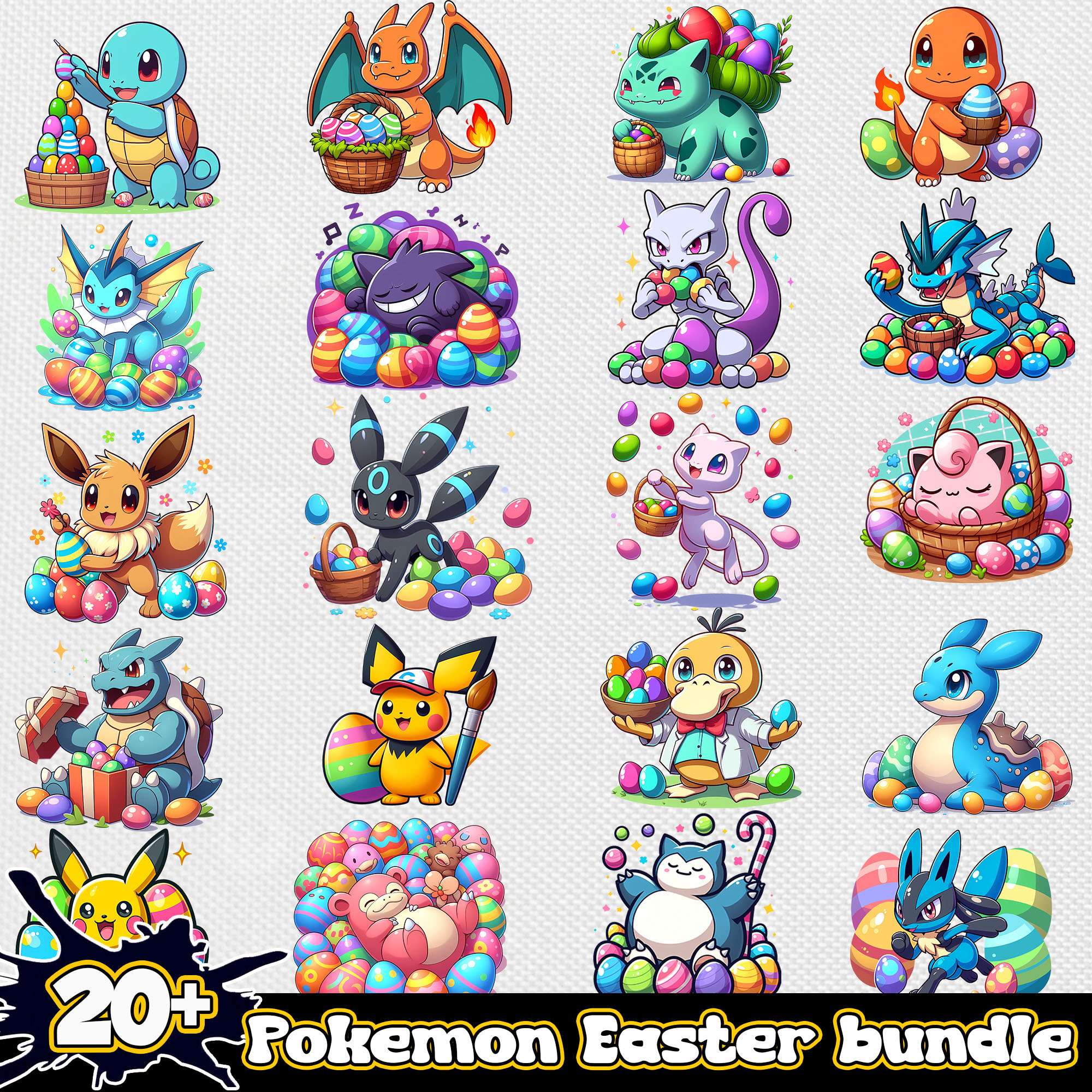 Pokemon easter eggs bundle png, easter pokemon png, easter day png ...