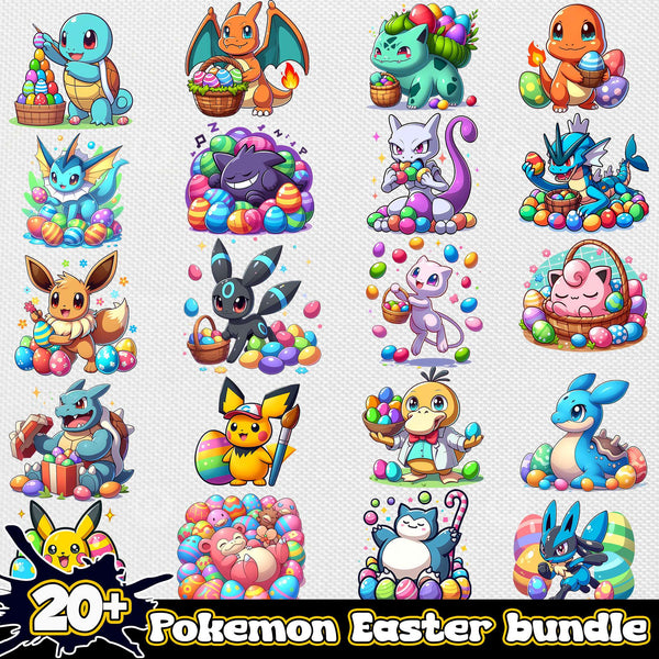 Pokemon easter eggs bundle png, easter pokemon png, easter day png ...