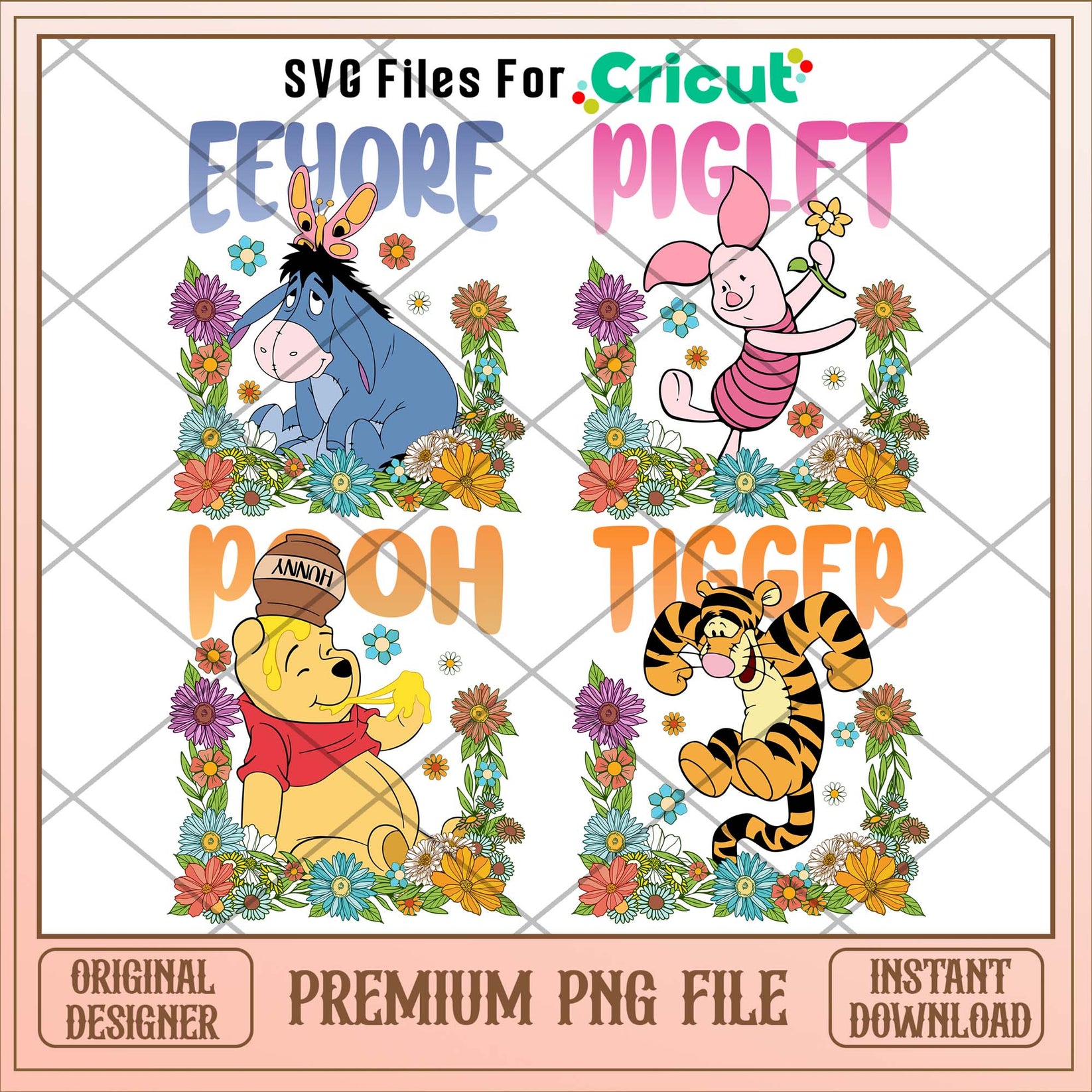 Winnie the Pooh characters name png bundle – svg files for cricut