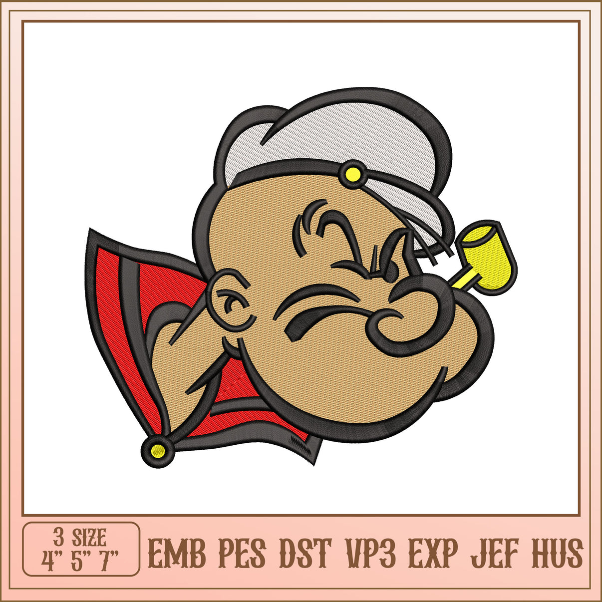 Popeye Embroidery Design 3 Sizes – svg files for cricut