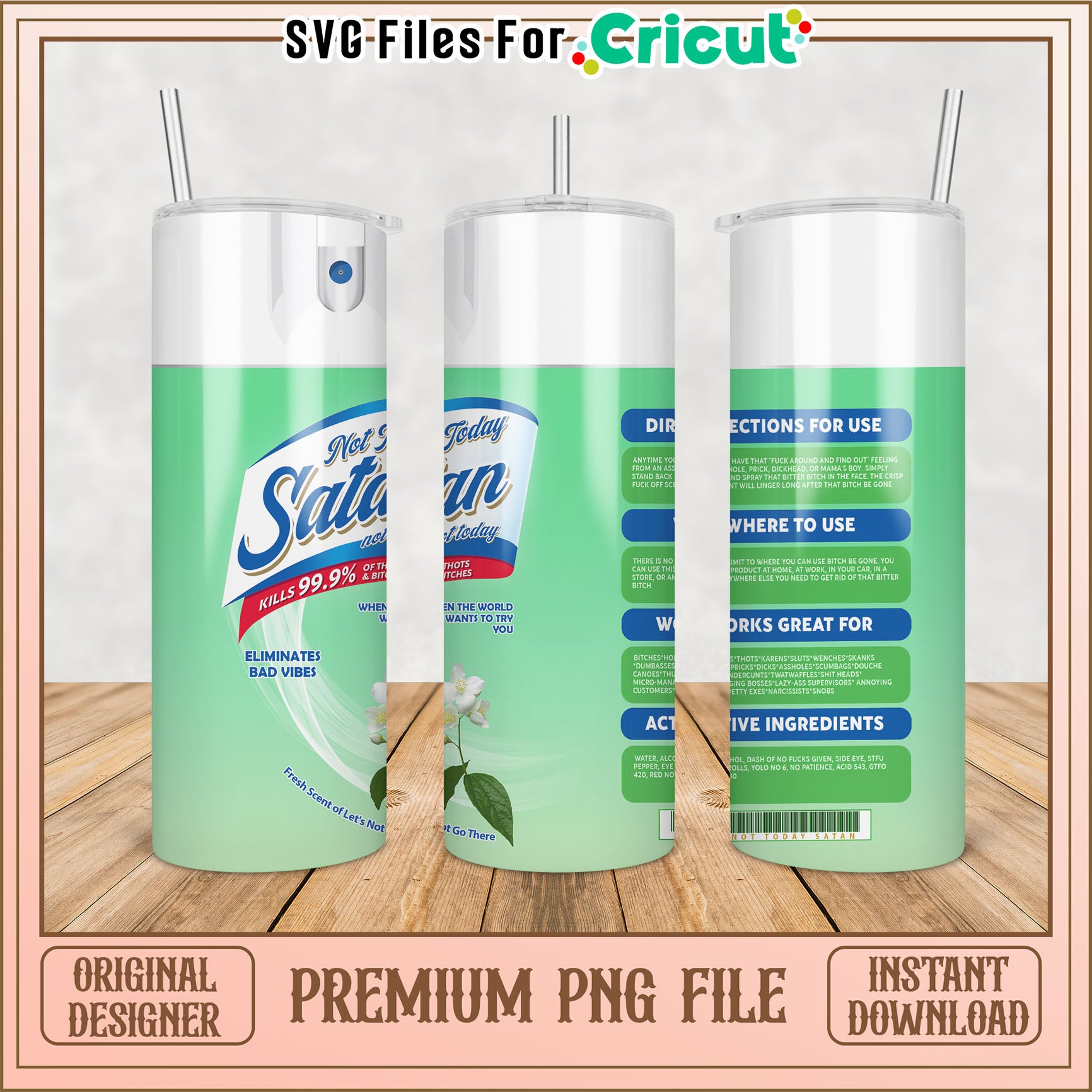 Premium PNG Tumbler Design for Cricut Not Today Satan Vibes – svg files ...