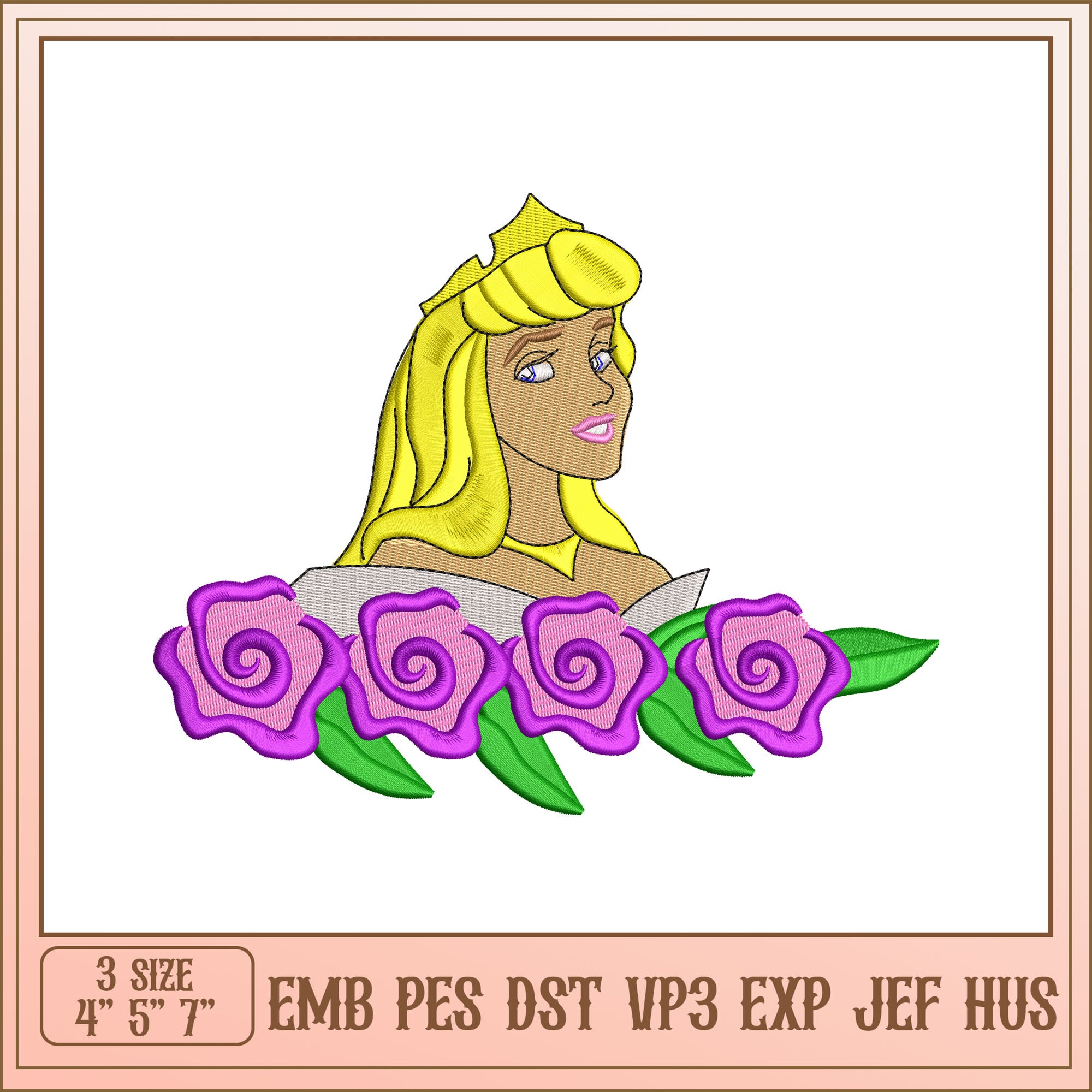 Princess Embroidery Design with Roses in Multiple Formats – svg files ...