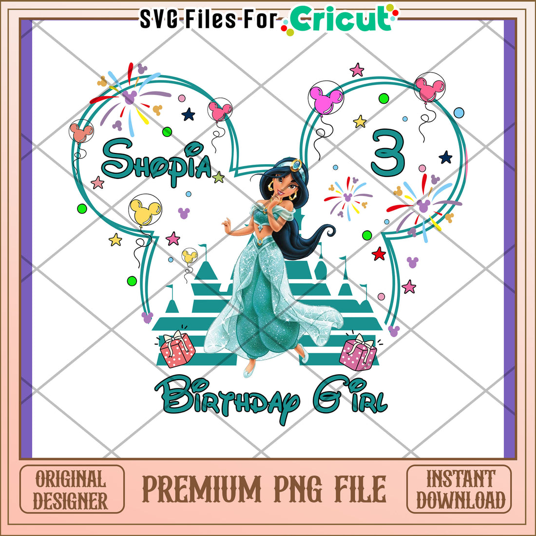 Princess Jasmine 3rd Birthday PNG – svg files for cricut