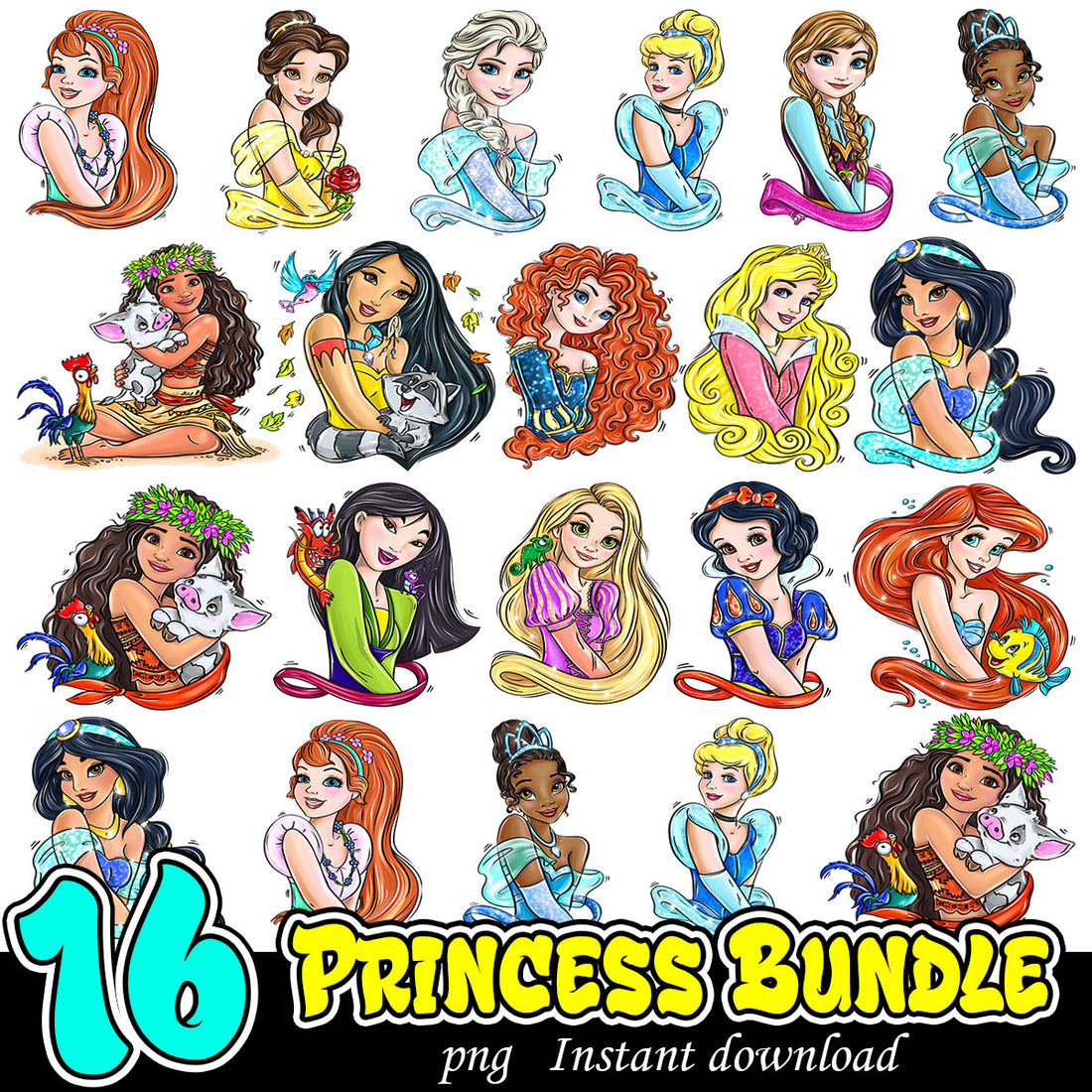 Disney Princess art png, Princess logo png bundle – svg files for cricut