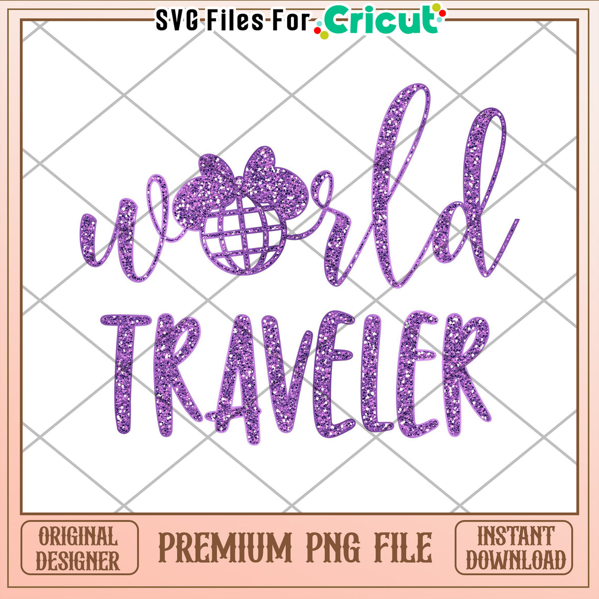 Purple Glitter World Traveler PNG – svg files for cricut