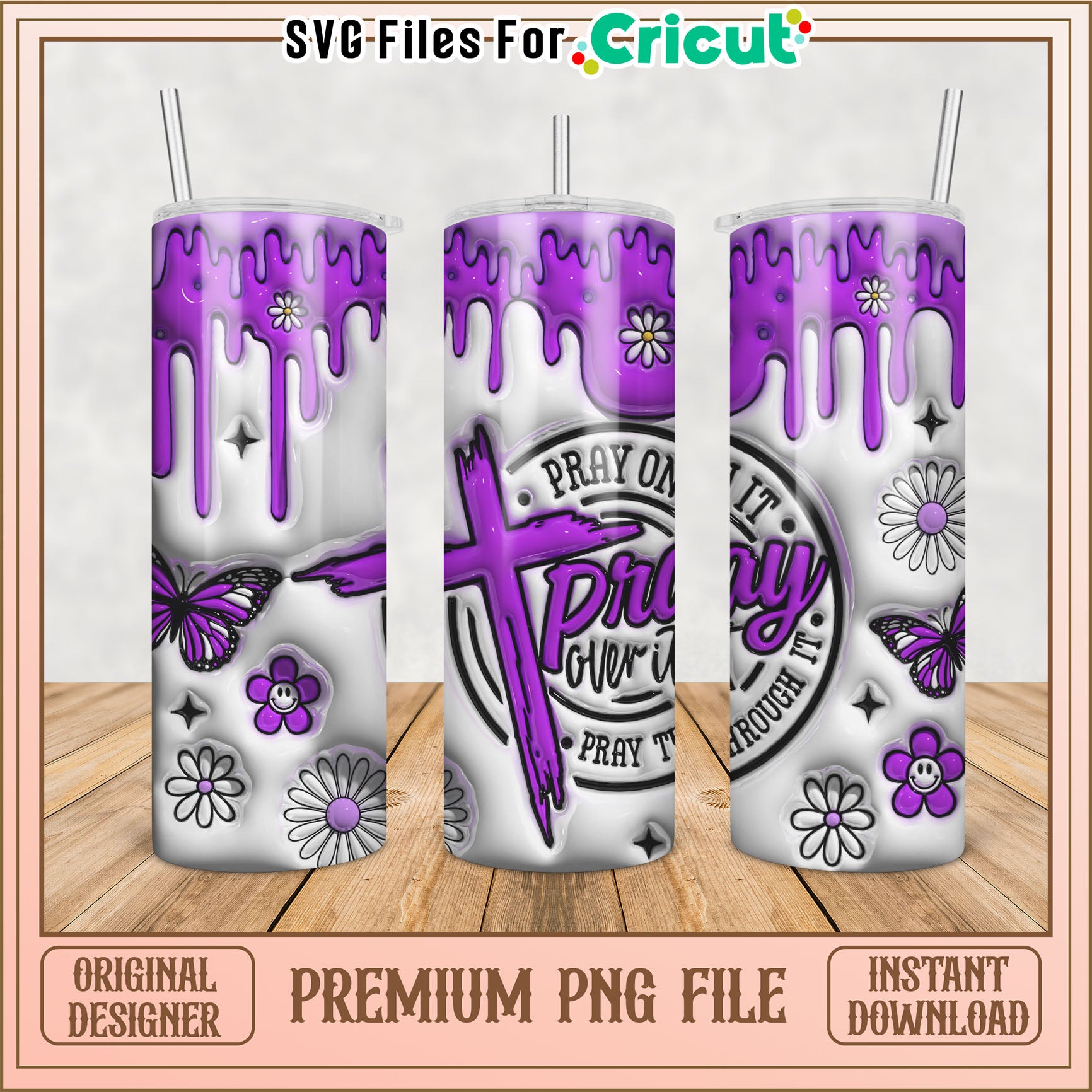 Purple Pray Tumbler PNG Design – svg files for cricut