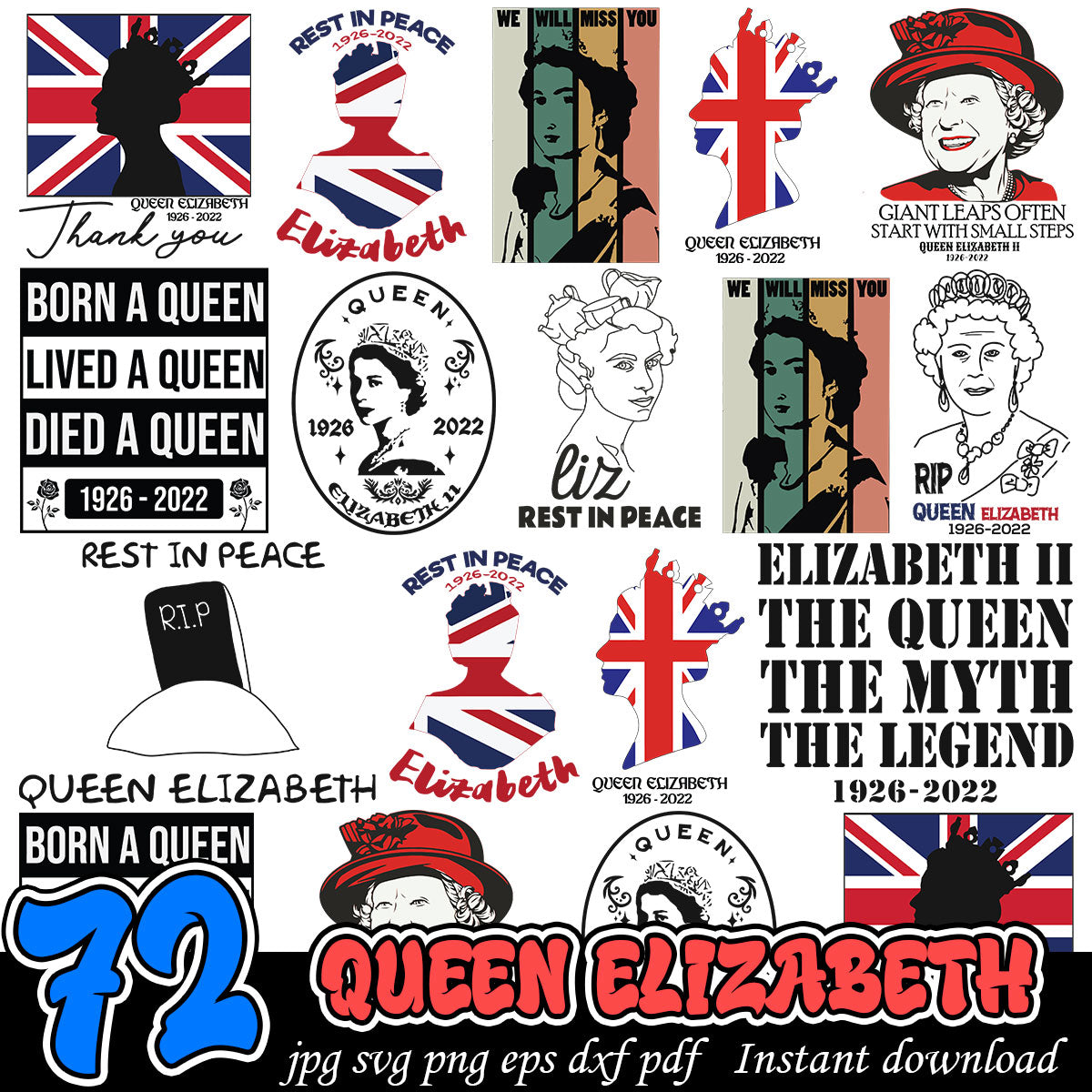 Queen Elizabeth Bundle, England Queen Elizabeth bundle – svg files for ...