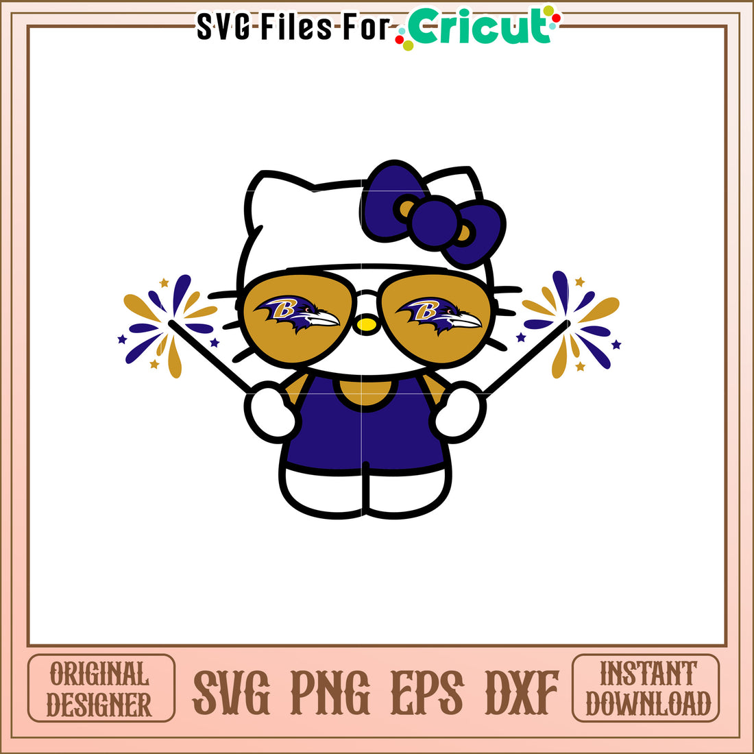 Ravens Themed Hello Kitty SVG Design for Fans – svg files for cricut