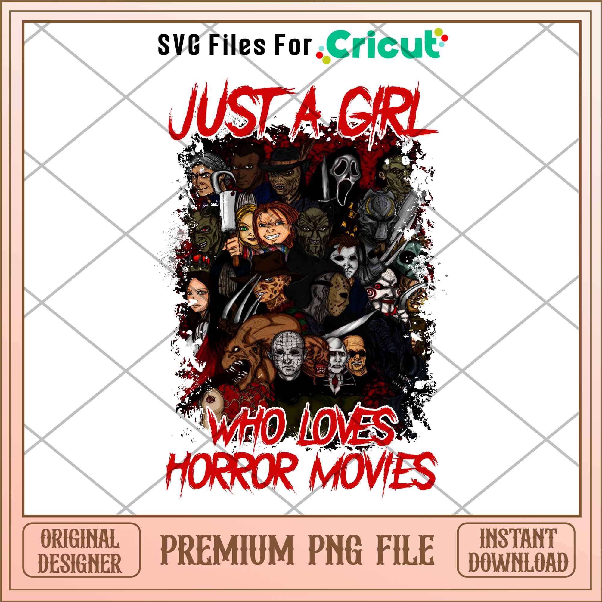 Red Just a Girl Who Loves Horror Movies png, Horror characters png, Di ...