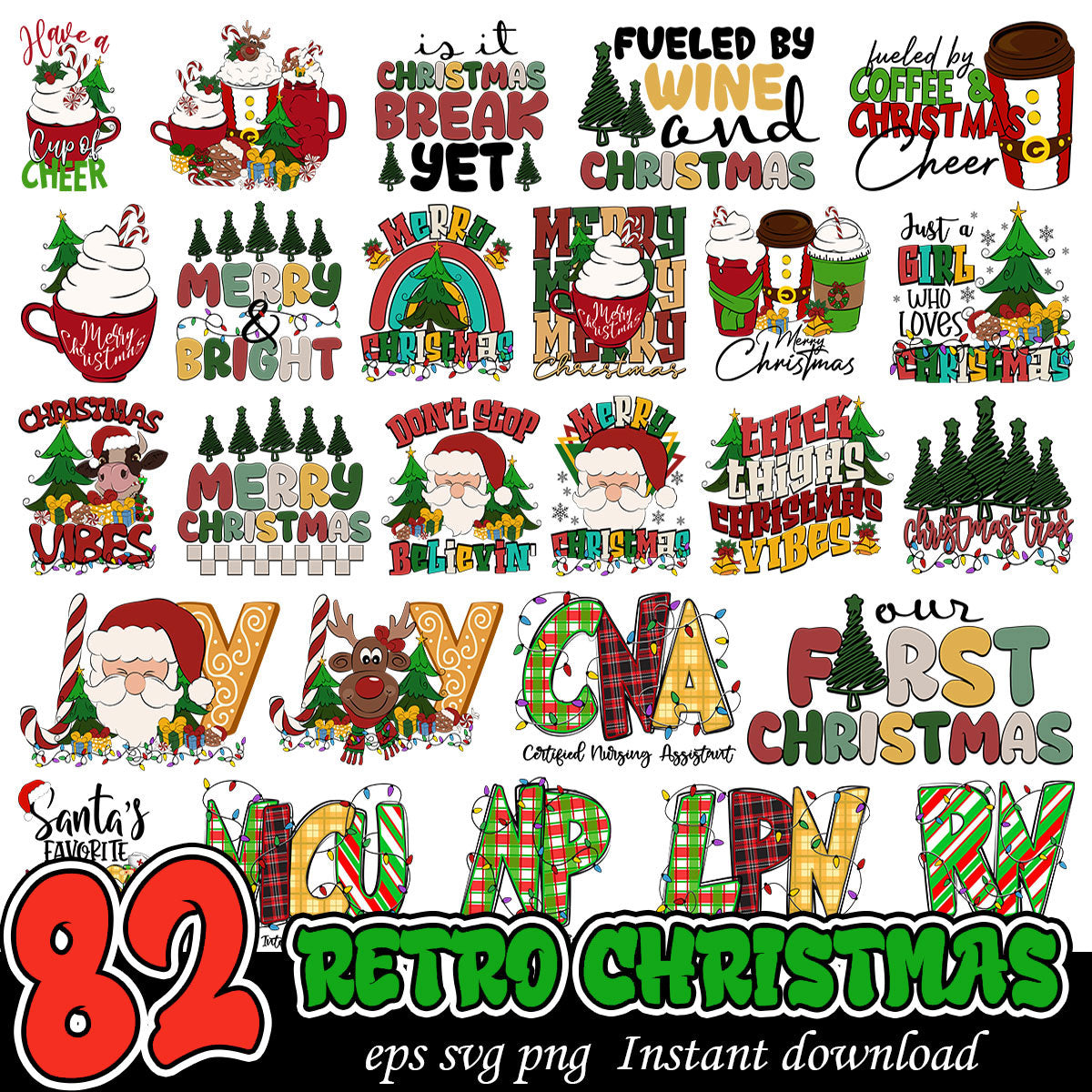 Retro Christmas joy svg bundle, Christmas bundle, Retro Christmas bund ...