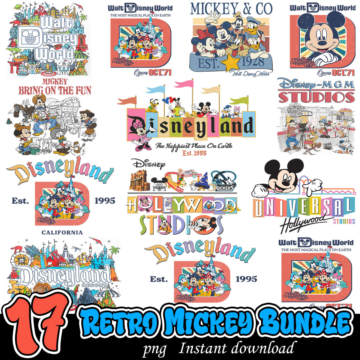 Retro Mickey Bundle png, Retro Disney png bundle – svg files for cricut