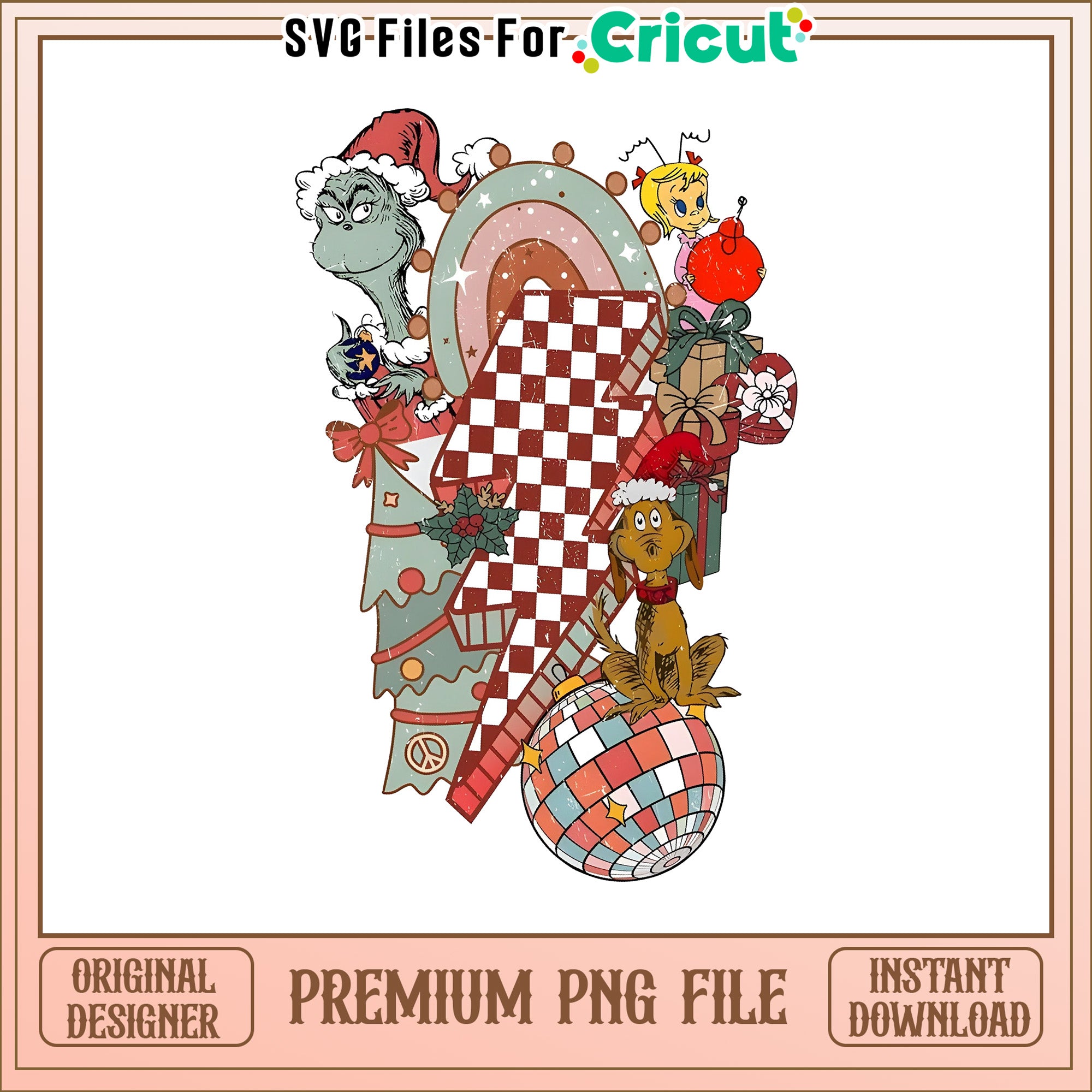 Retro christmas the Grinch chracter png, retro christmas ornaments png ...