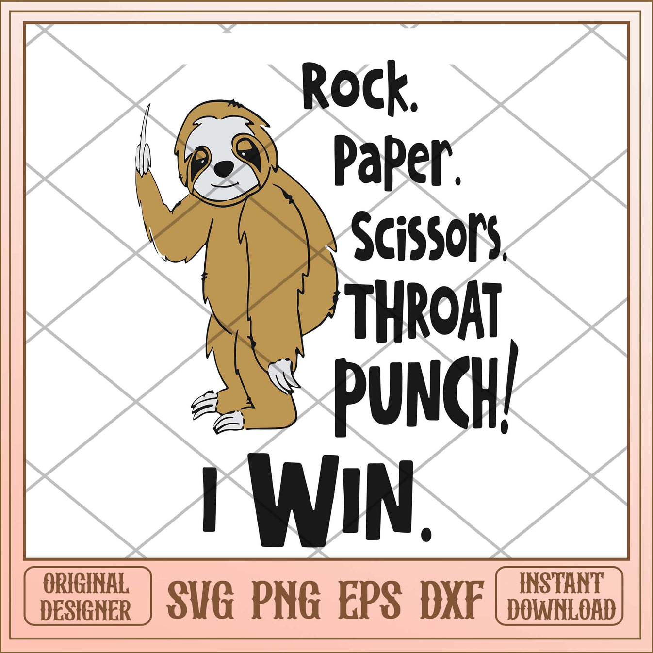 Rock paper scissors throat punch i win sloth svg, Sloths funny saying ...