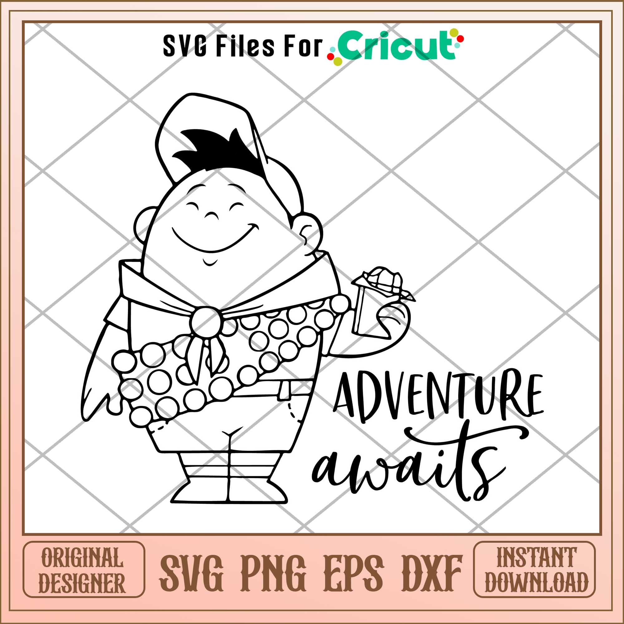 Rusell Up Adventure Awaits coloring svg, up characters svg, digital do ...