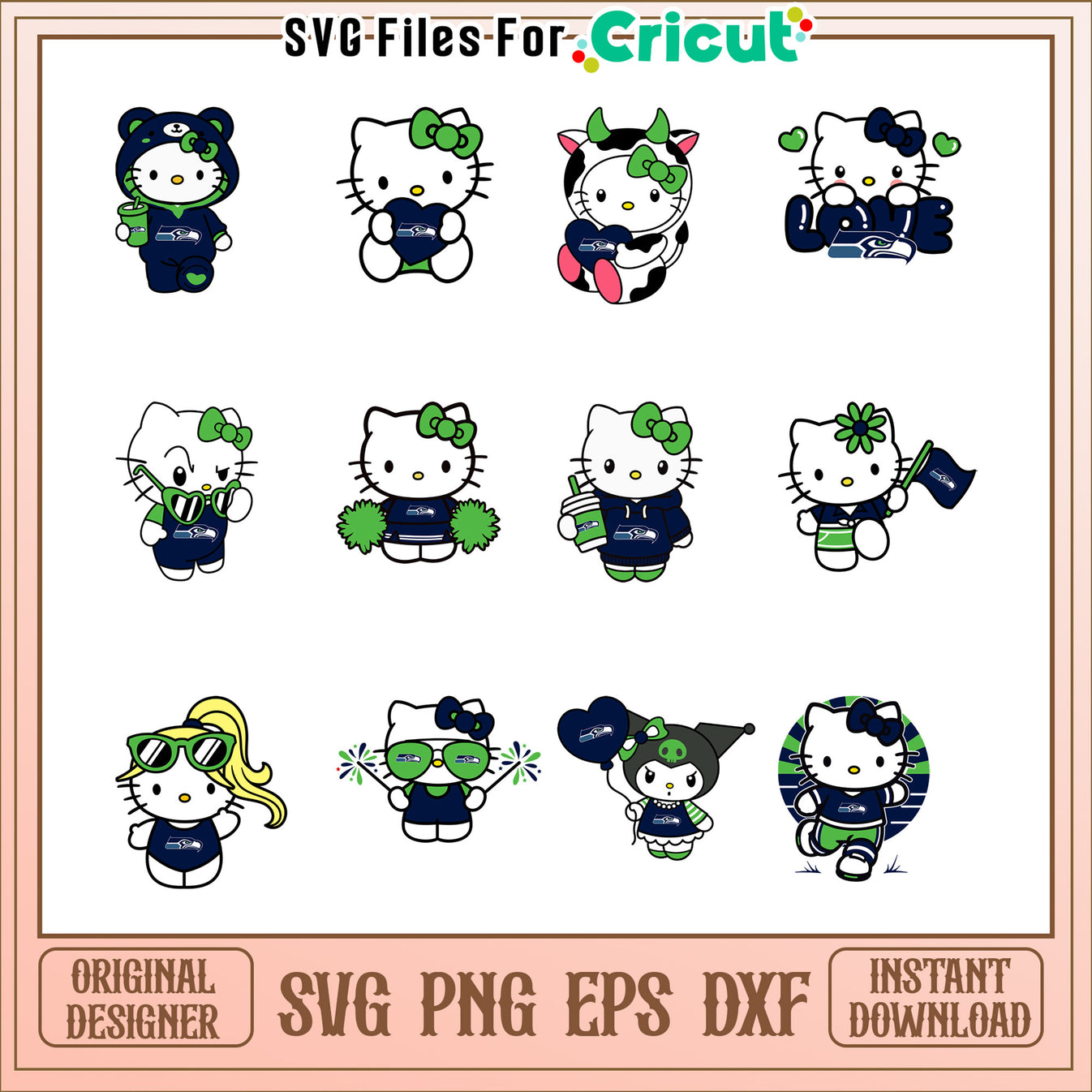 Seattle Seahawks Hello Kitty SVG Bundle – svg files for cricut