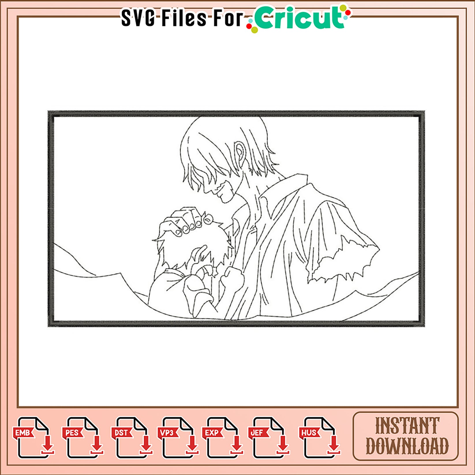 Shanks & Luffy Embroidery Design Instant Download – svg files for cricut