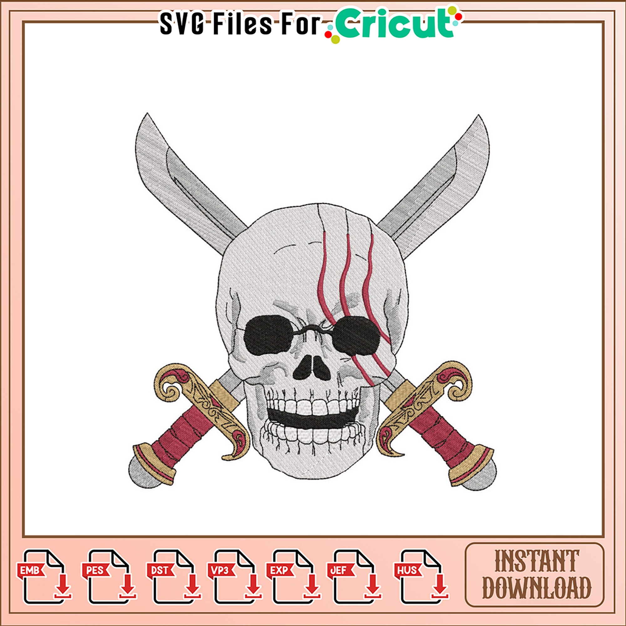 Skull and Swords Embroidery Design Instant Download – svg files for cricut