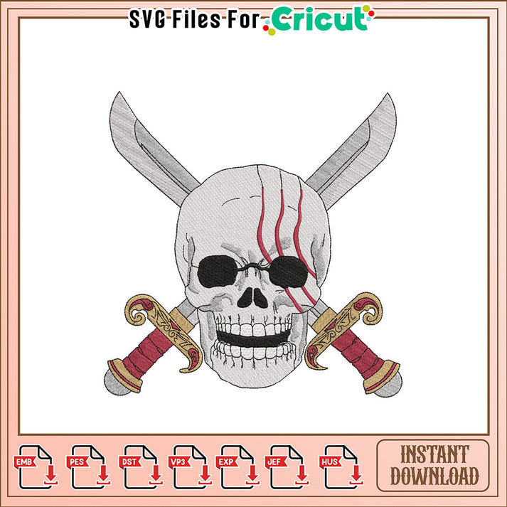Skull and Swords Embroidery Design Instant Download – svg files for cricut