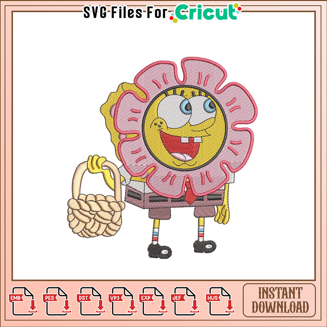 Spongebob Flower Embroidery Design Instant Download – svg files for cricut