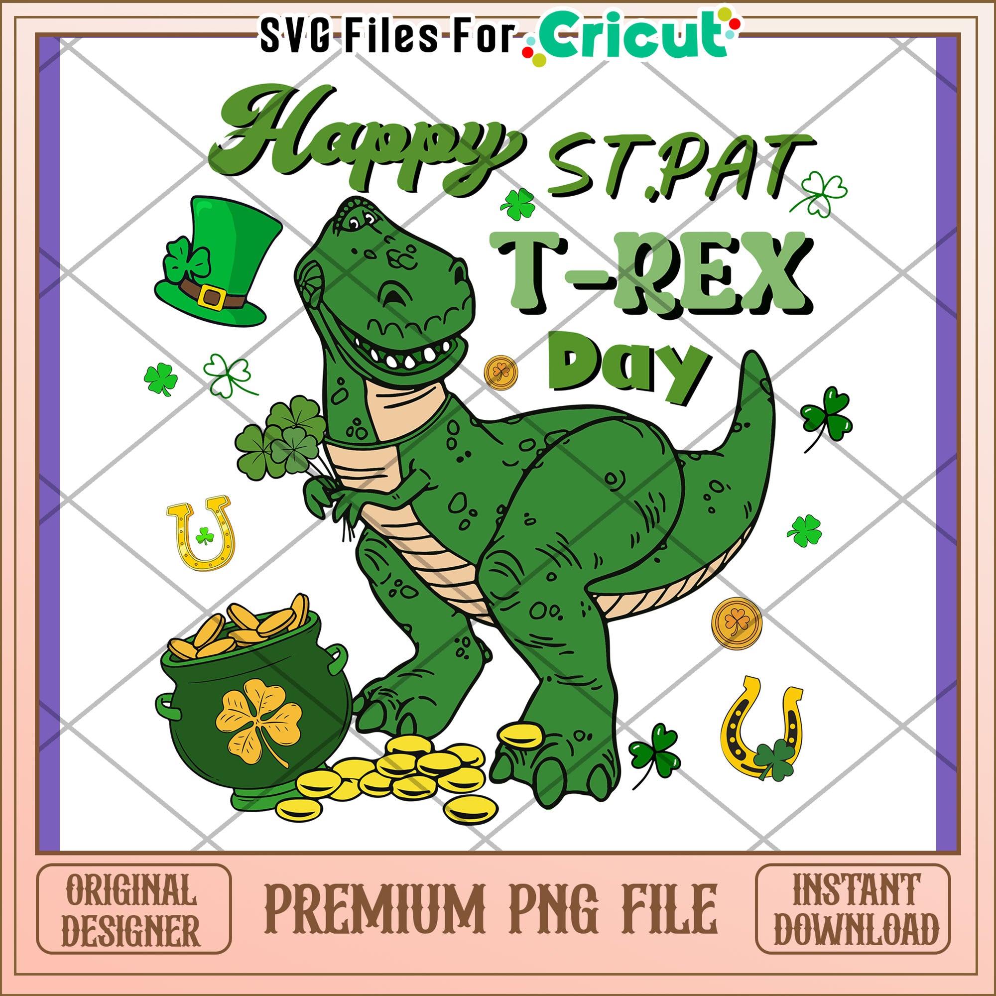 St Patricks Day T Rex PNG Design – svg files for cricut