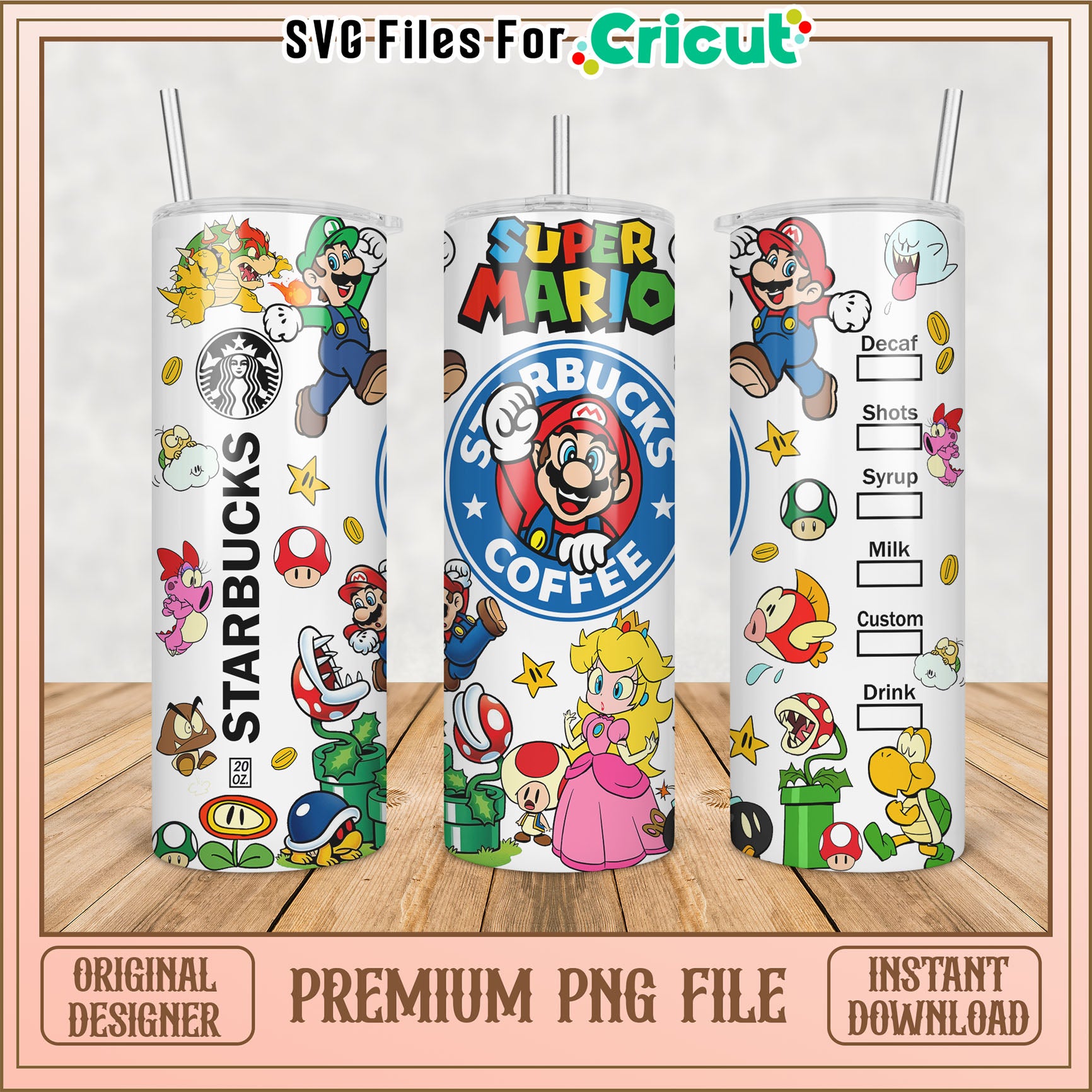 Starbucks Mario PNG Sublimation Design – svg files for cricut