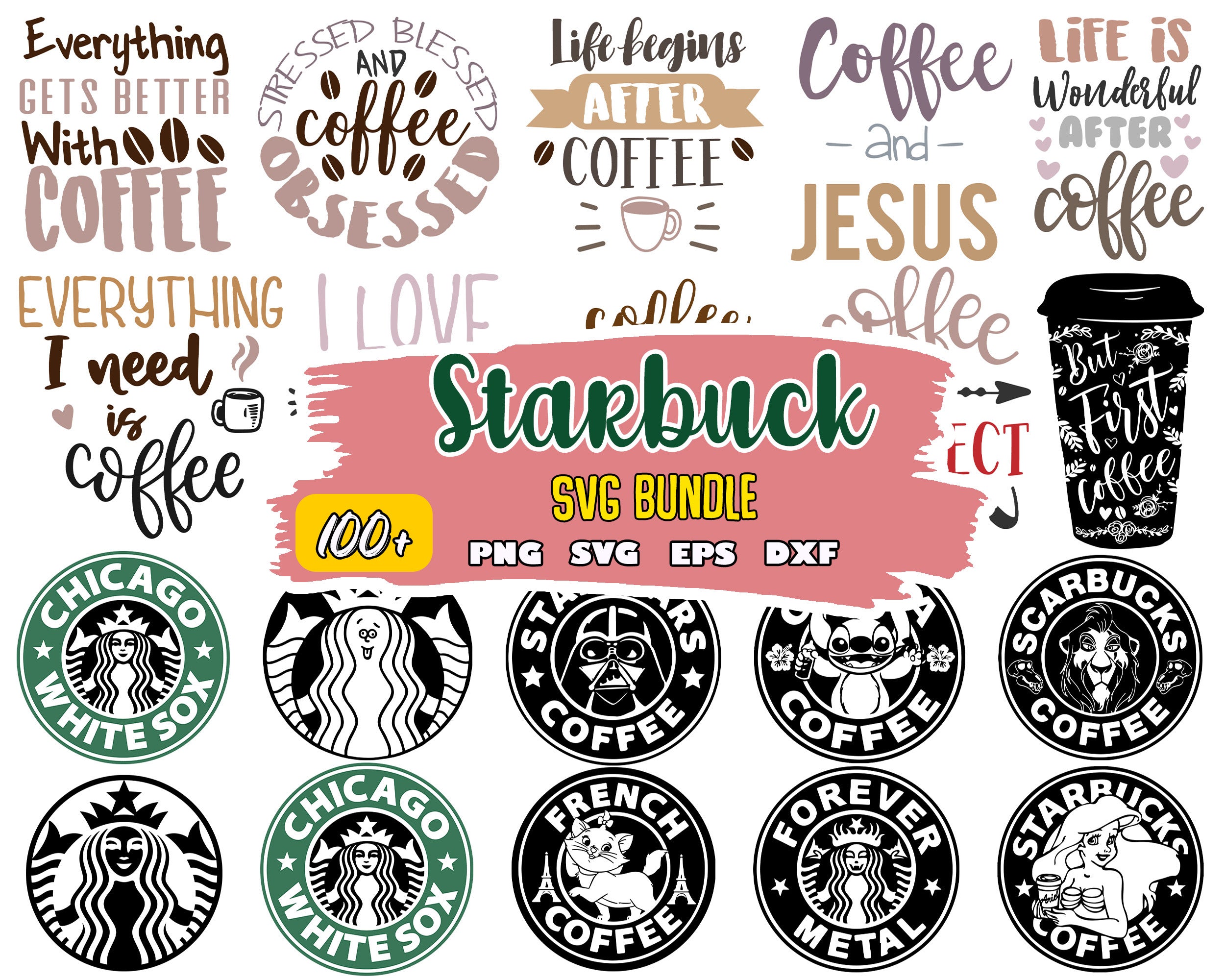 Starbucks logo black white design bundle svg, starbucks logo svg – svg ...