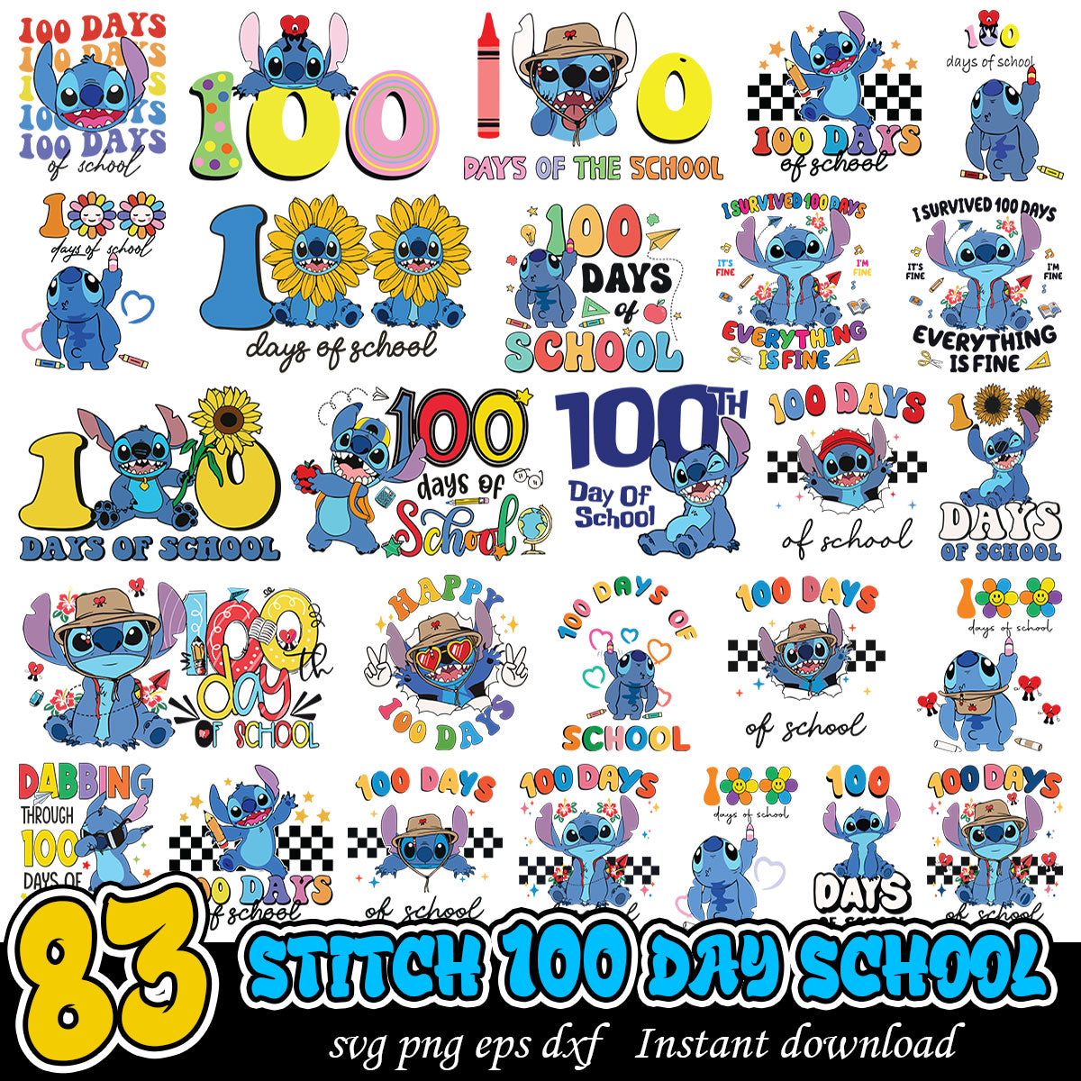 Stitch 100 Day Of School Bundle, Lilo and Stitch 100 days of school sv ...
