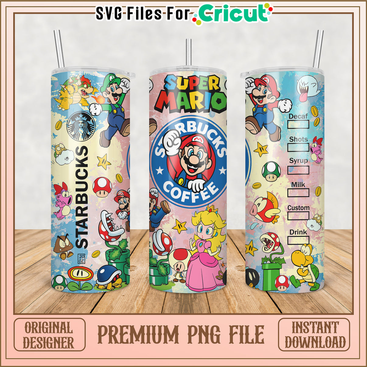 Super Mario Starbucks Tumbler PNG Instant Download File – svg files for ...
