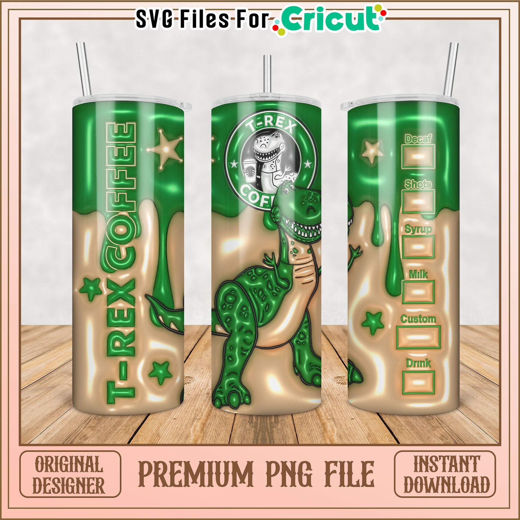 T Rex Coffee Tumbler PNG Design – svg files for cricut