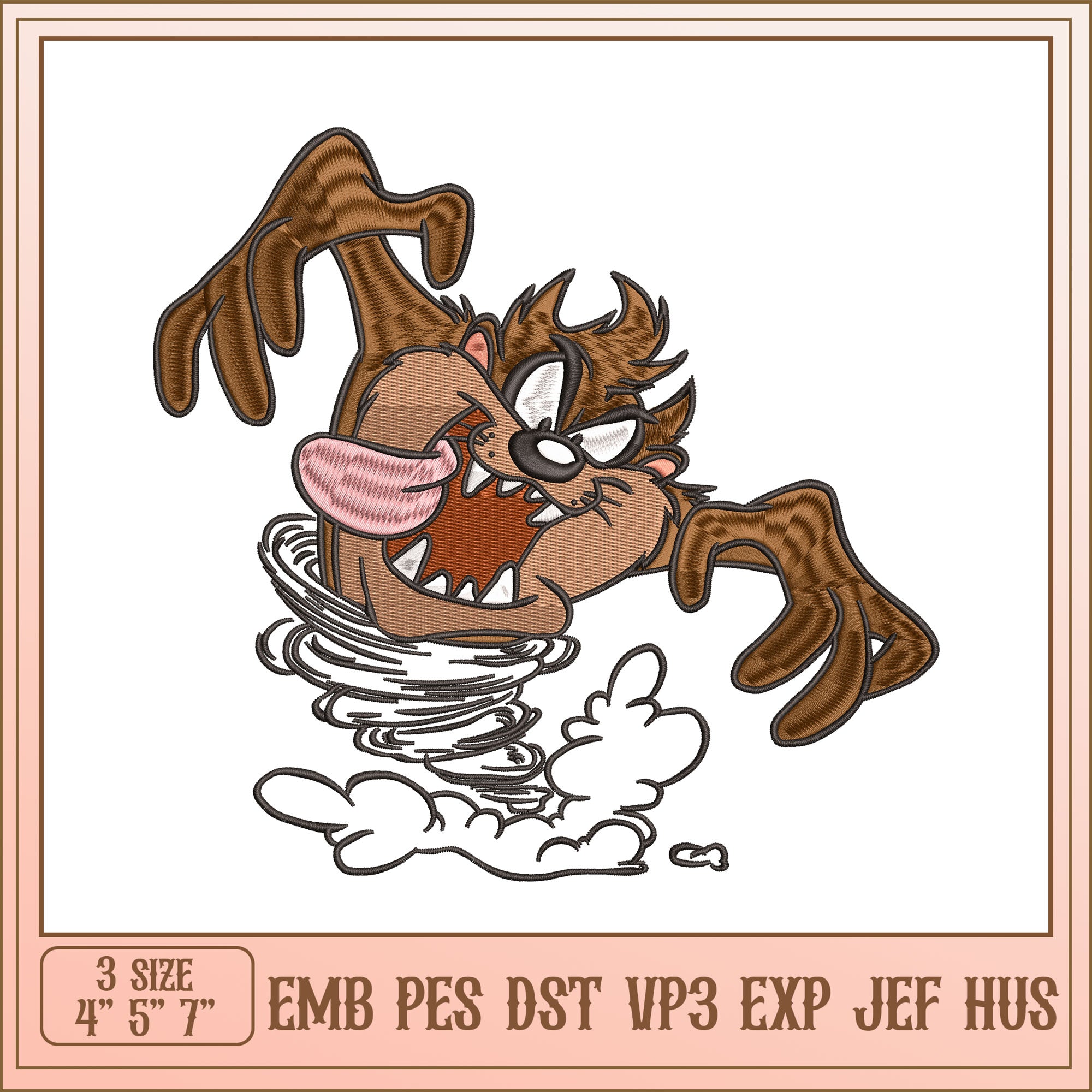 Taz Embroidery Design Fun Cartoon for Stitching 4 5 7 Inch Sizes – svg ...