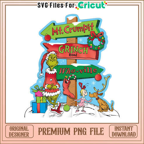 The Grinch Directional Table Sign png, grinch christmas road sing png ...