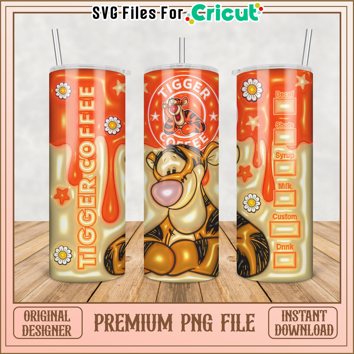 Tigger Coffee Tumbler PNG Design – svg files for cricut