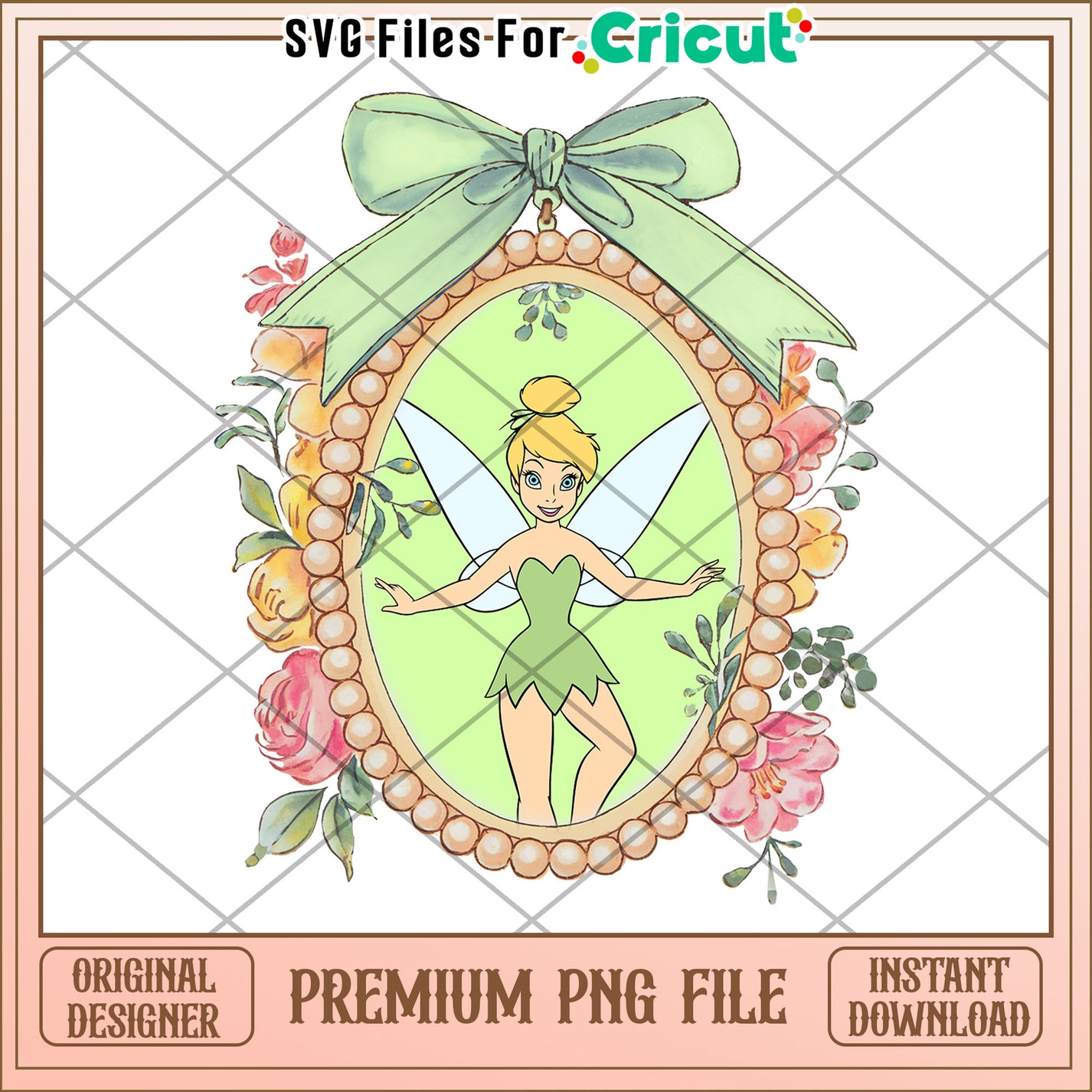 Tinkerbell PNG Floral Frame Instant Download – svg files for cricut