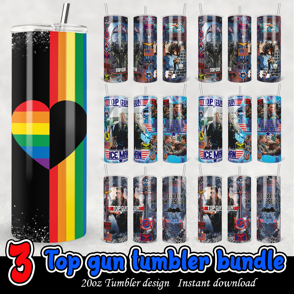 Top Gun Tumbler Wrap, Top Gun movies 20oz tumbler bundle – svg files ...