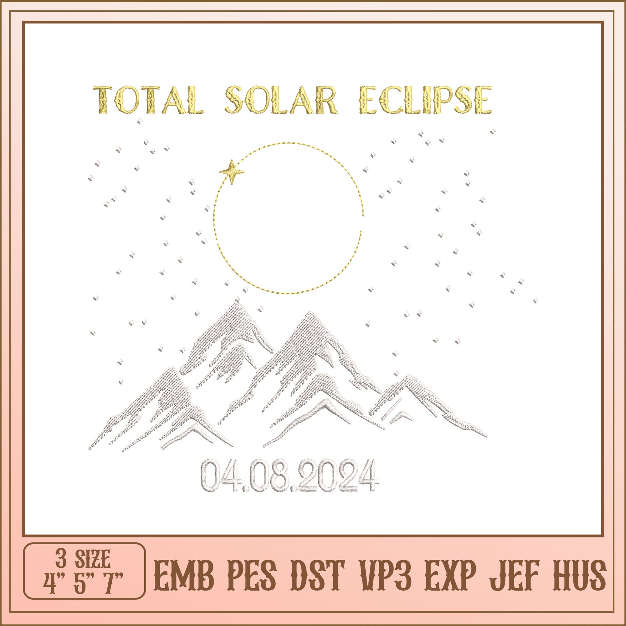 Total Solar Eclipse Embroidery Design for 2024 Event Use – svg files ...