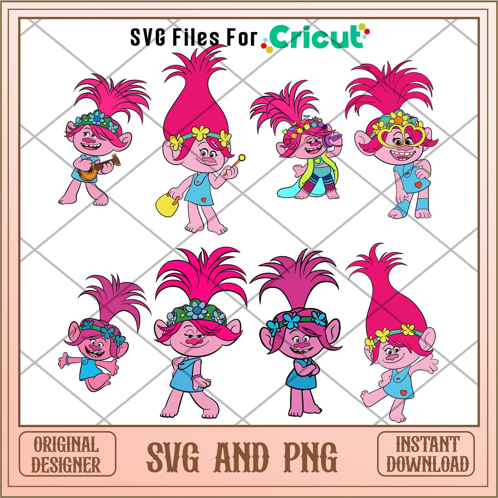 Troll cartoon pink character svg bundle – svg files for cricut