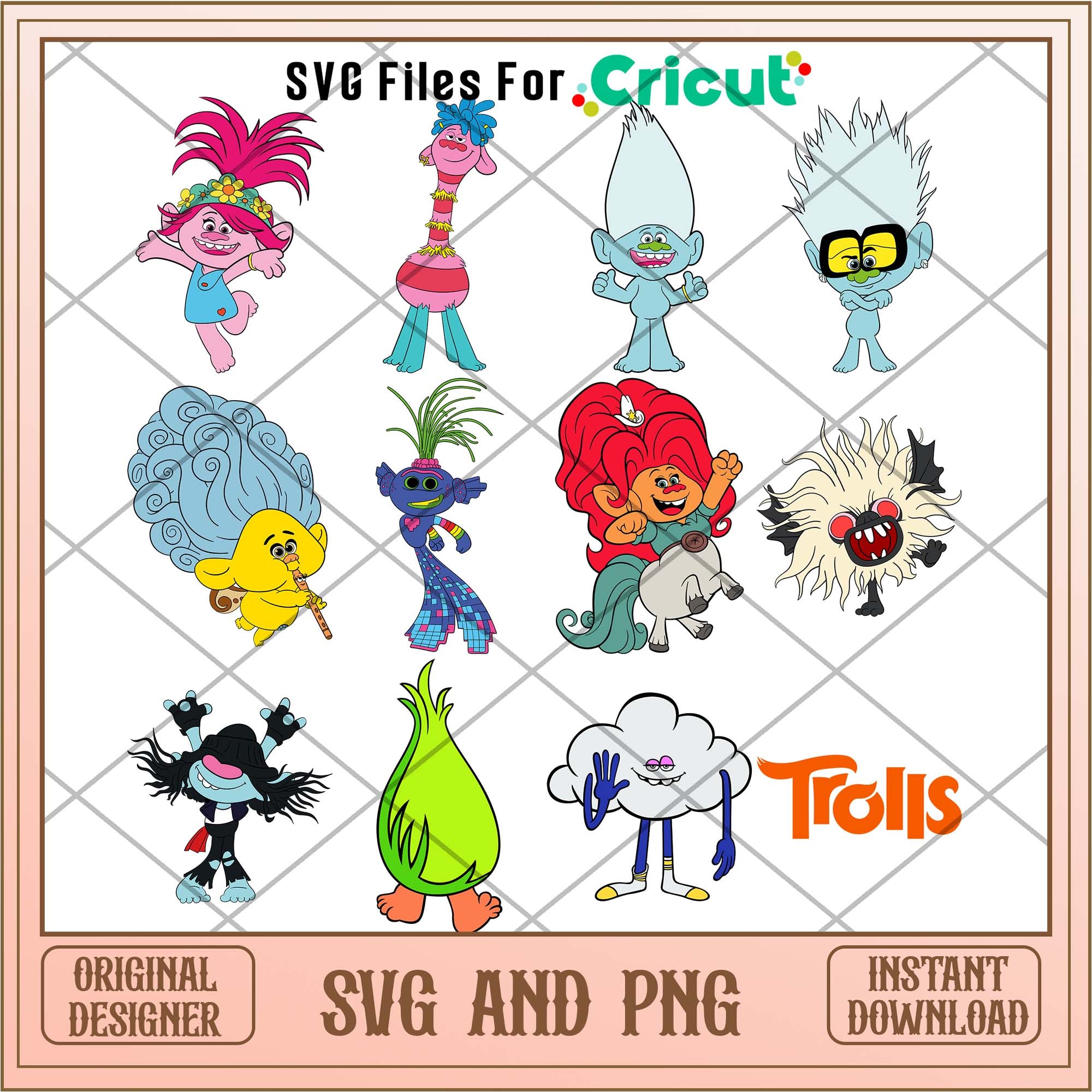 Troll cartoon movie character svg bundle – svg files for cricut